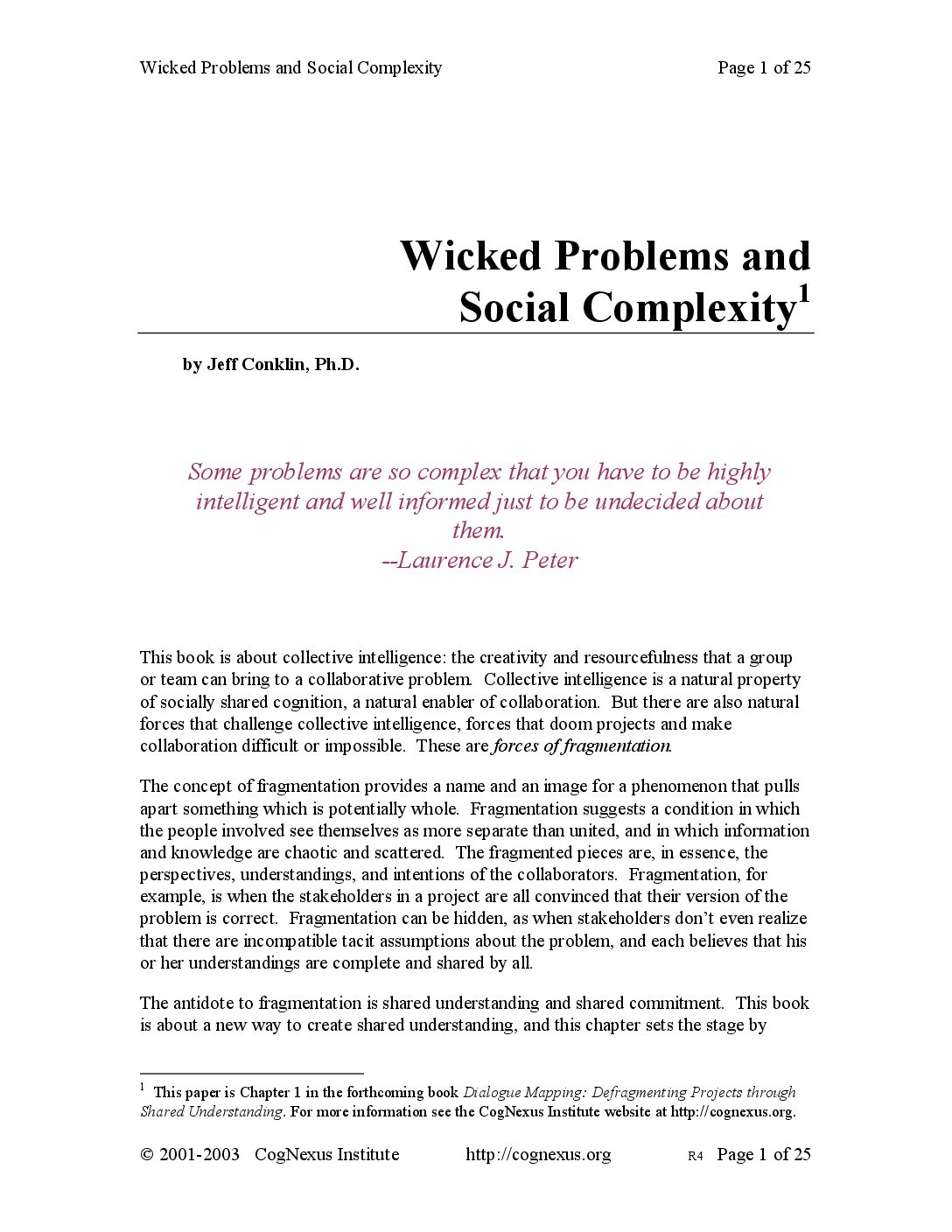 Wicked Problems and Social Complexity - Quality Improvement - ELFT