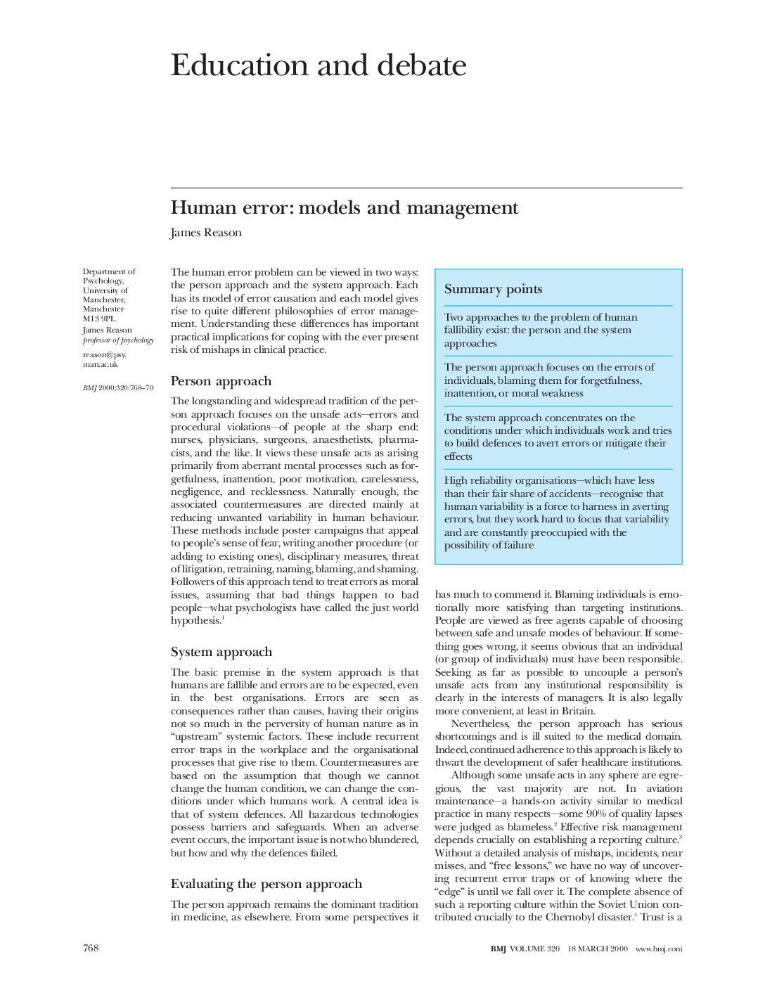 Human Error: Models and Management - Quality Improvement - ELFT